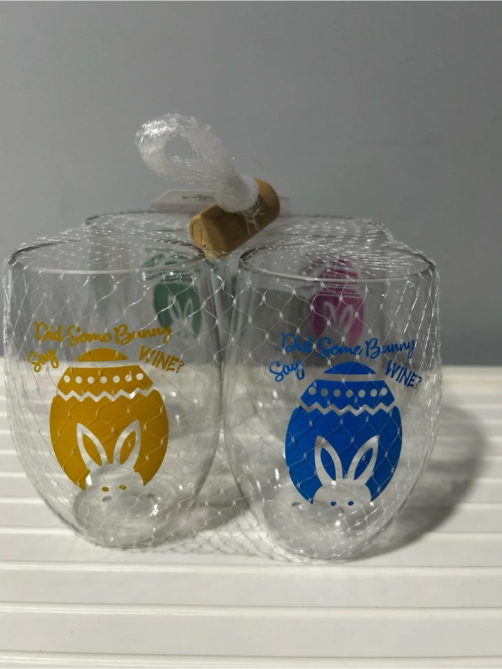 Dining | Easter Bunny Shatterproof Plastic Stemless Wine Glasses Set Of ...